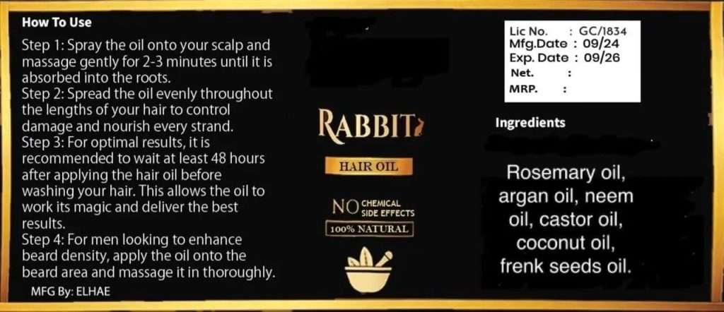 Rabbit Blood Herbal Hair Oil - 100 ml | Enriched with Traditional ...